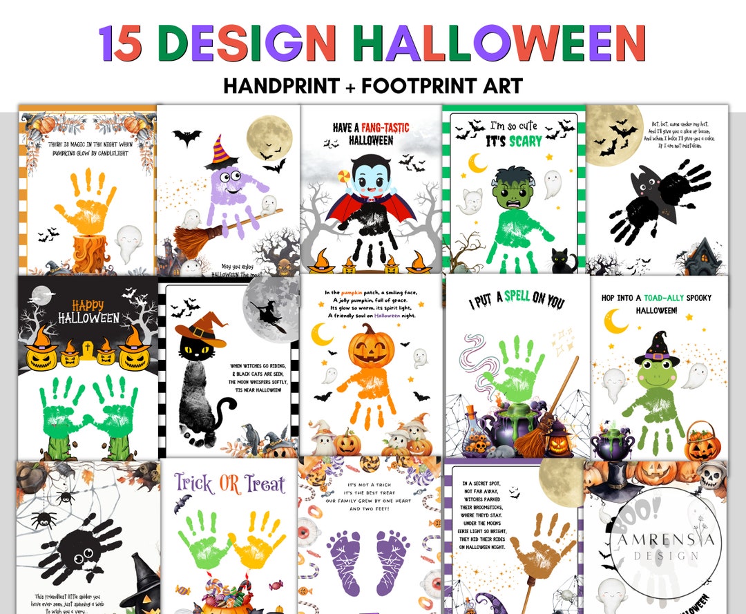 15 Design Halloween Handprint and Footprint Art, Printable Craft for ...