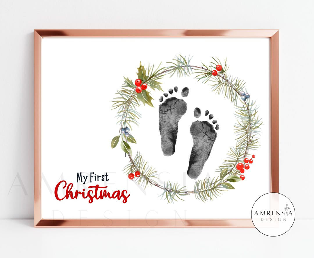 My First Christmas Footprint Art, Winter Craft, Home Decoration, Winter ...