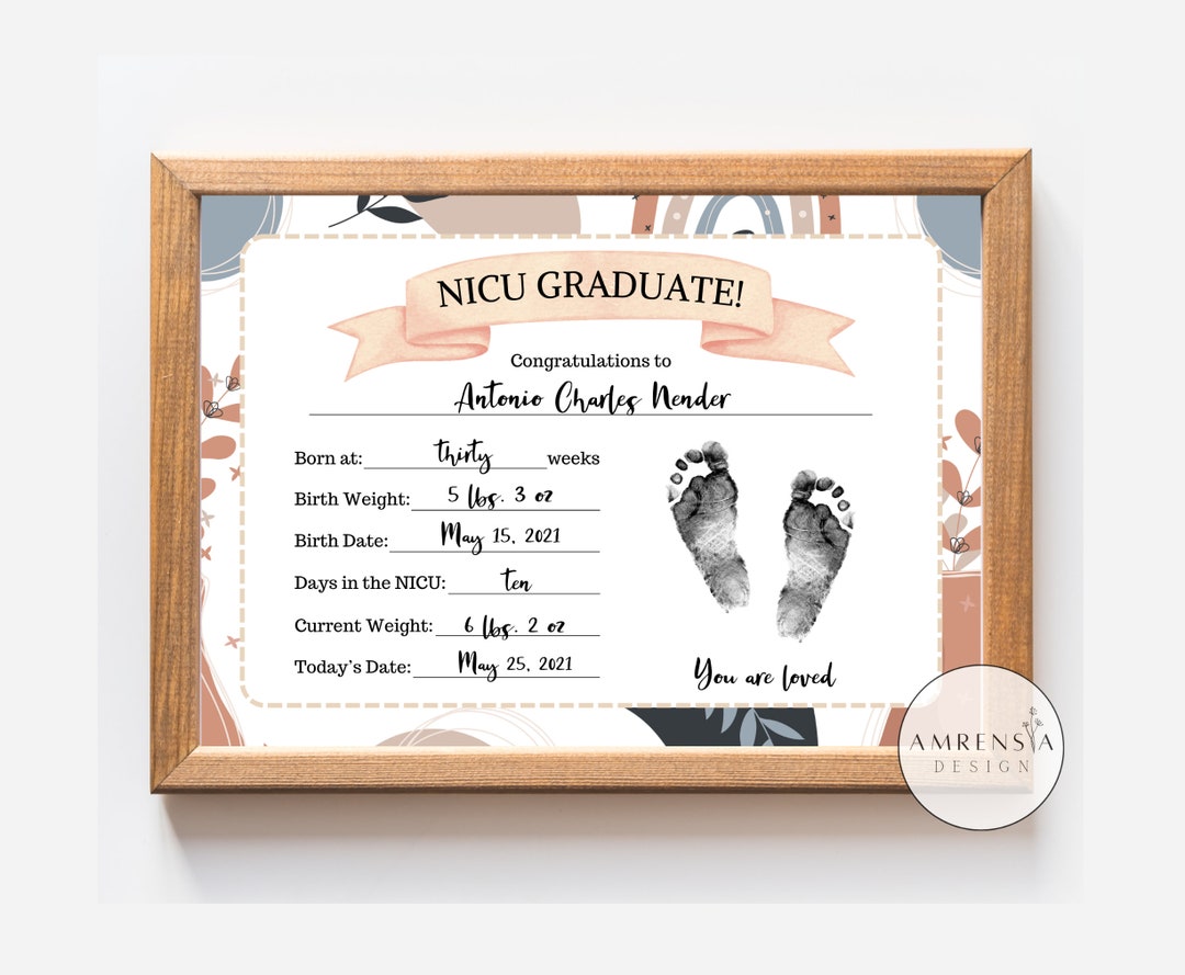 NICU Graduate Printable Footprint Boho, Newborn Baby Footprint, NICU ...