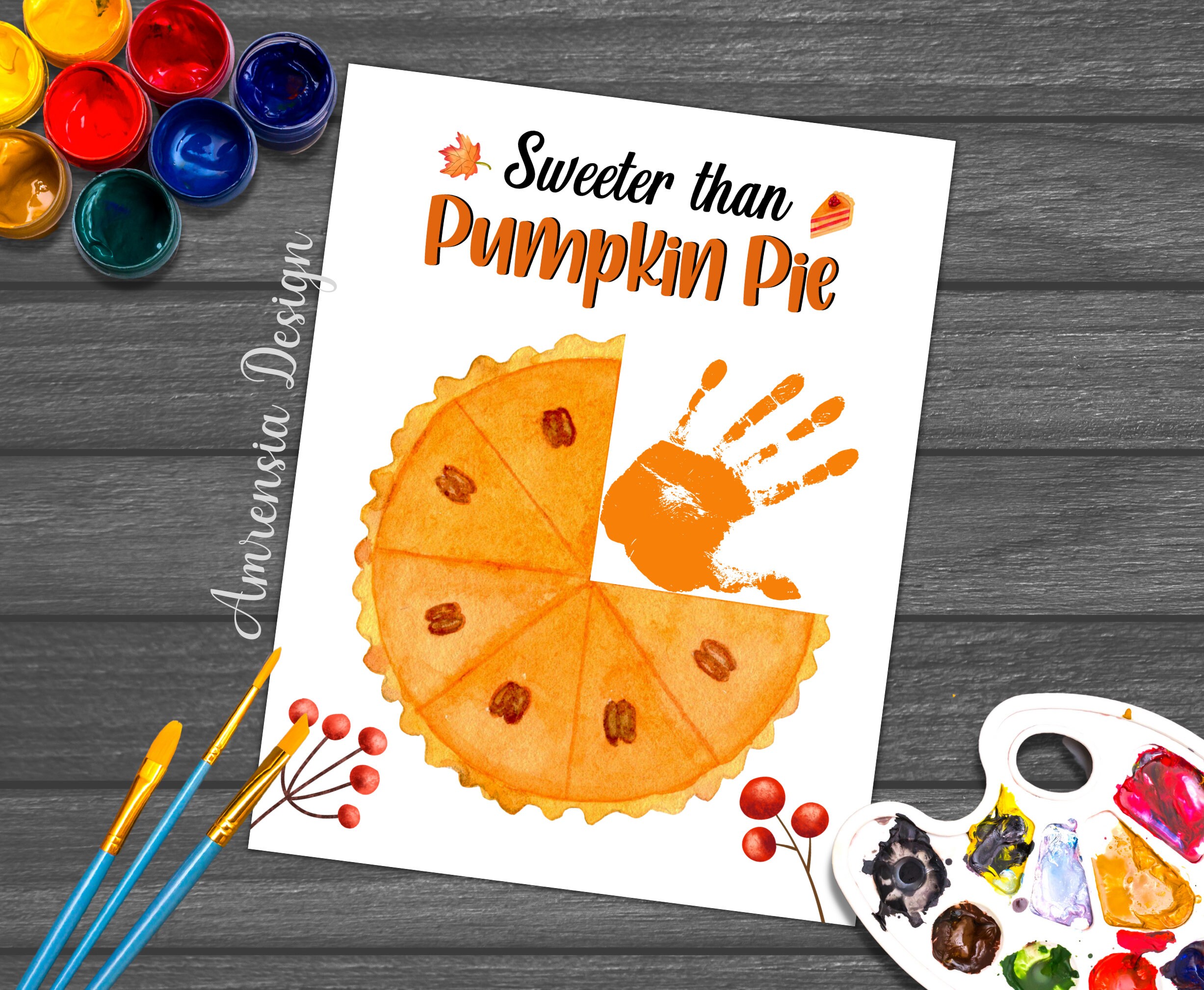 Thanksgiving Handprint Craft, Autumn Fall Activity, Pumpkin Pie ...