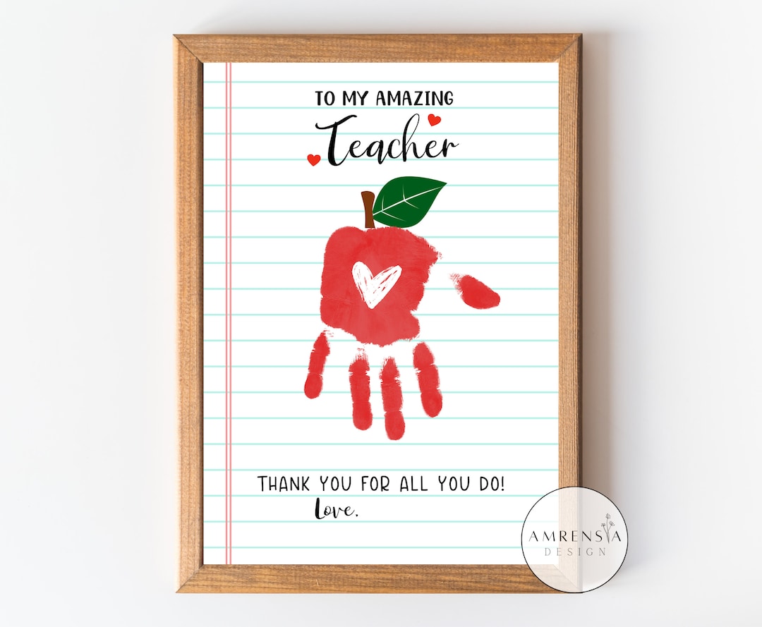 Teachers Day Gift, Appreciation Week, Apple Handprint Art Printable for ...
