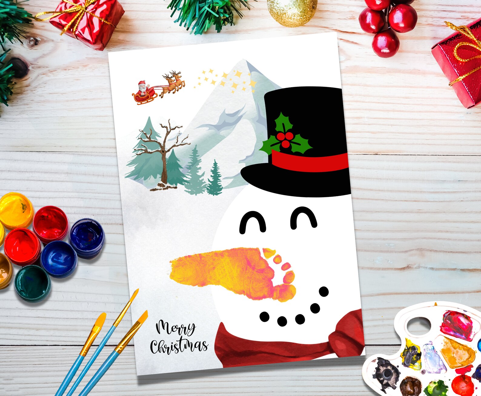 Snowman Footprint Art, Snowman Craft, Home Decoration, Winter Footprint ...