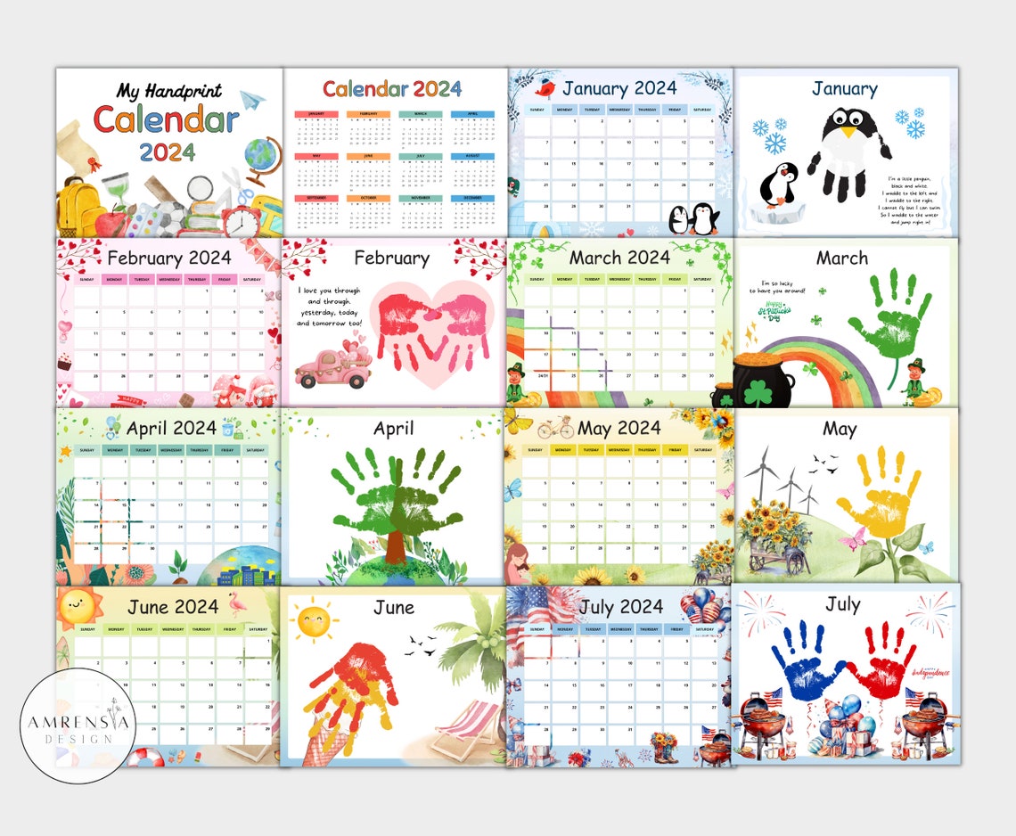 My Handprint Calendar 2024, Memory Book Printable for Prek, Preschool ...