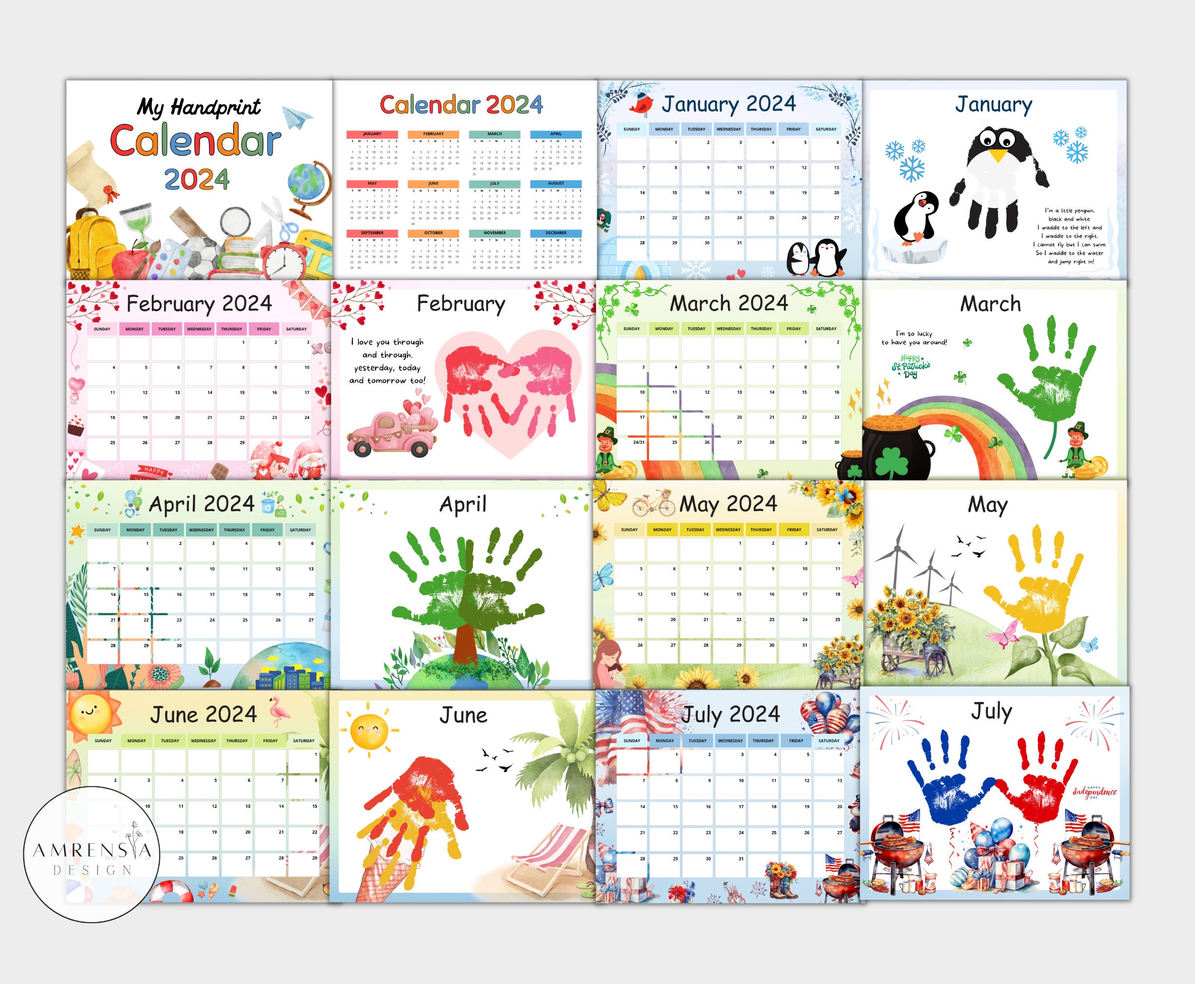 My Handprint Calendar 2024, Memory Book Printable for Prek, Preschool ...