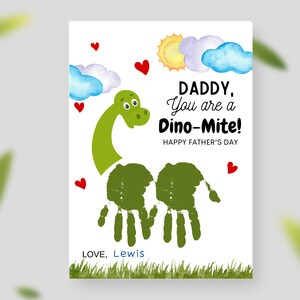 Father's Day Gift, Dinosaur Handprint Craft, Handprint Art Card for Dad ...