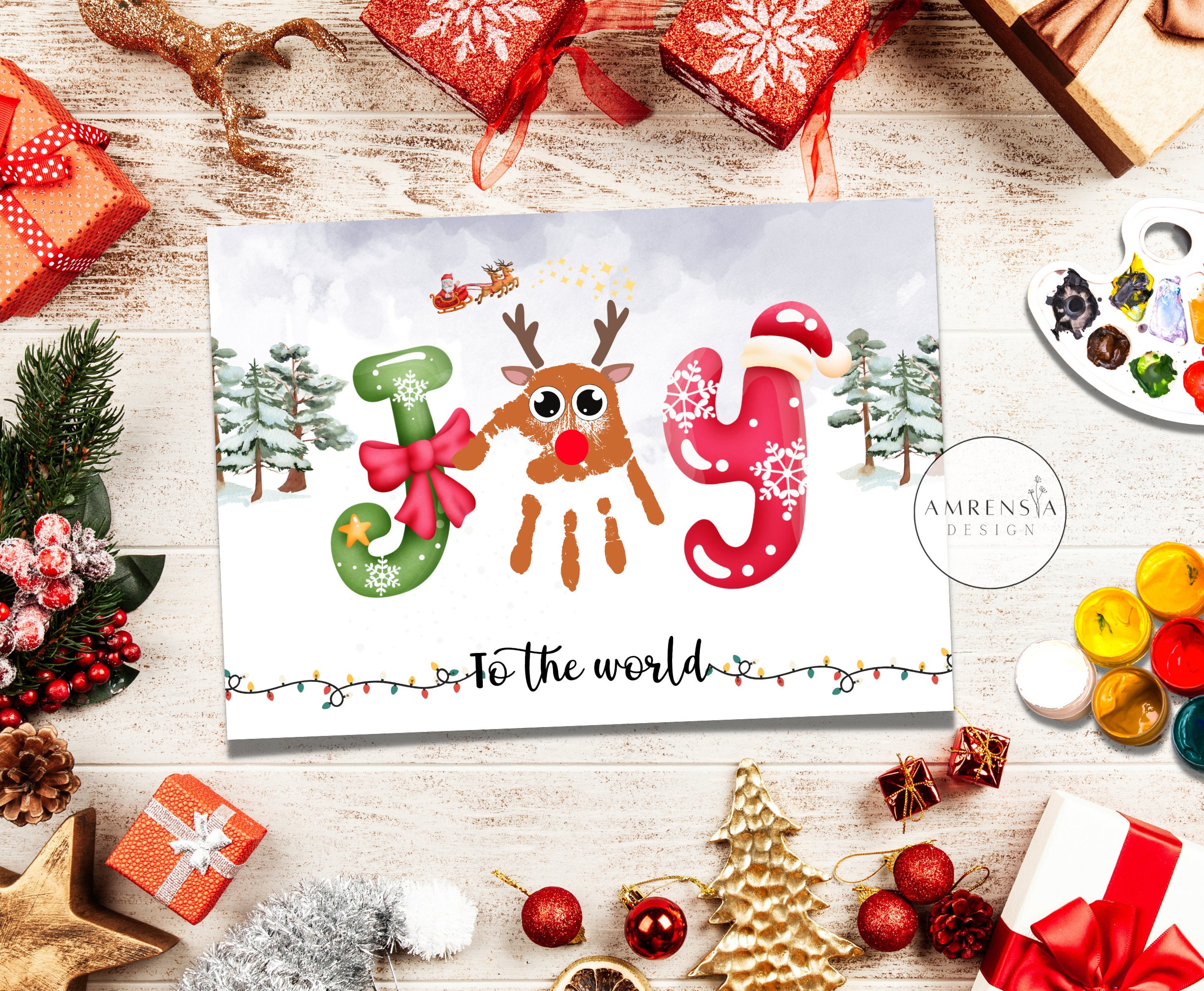 Joy Handprint Art, Christmas Reindeer Craft, Joyt to the World, Home ...