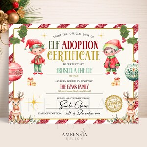 Canva Editable Elf Adoption Certificate Template Christmas Printable ...