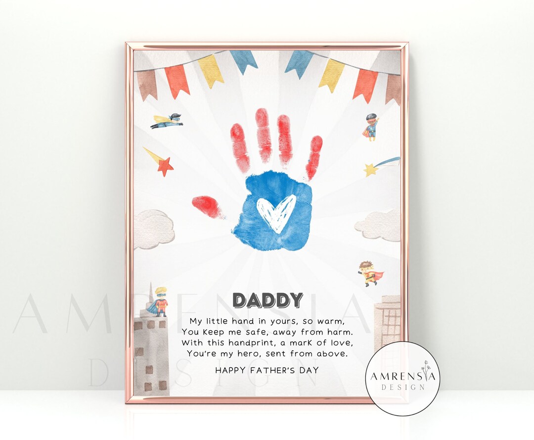 Dad Hero Poem Happy Fathers Day Handprint Art, Father's Day Gift ...