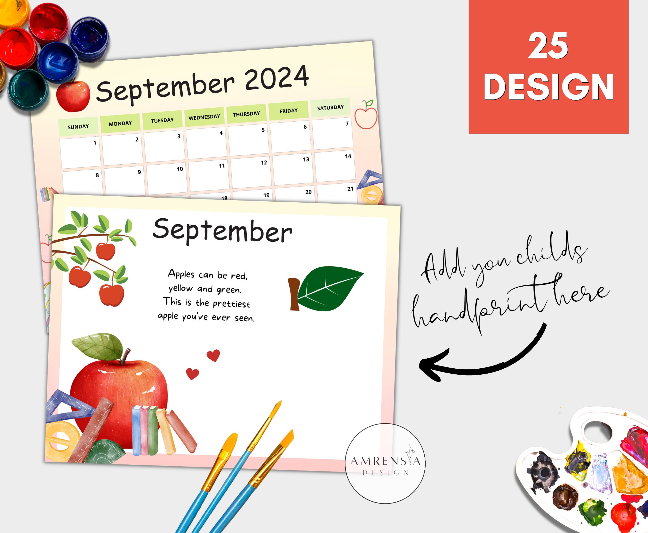 My Handprint Calendar 2024, Memory Book Printable for Prek, Preschool ...