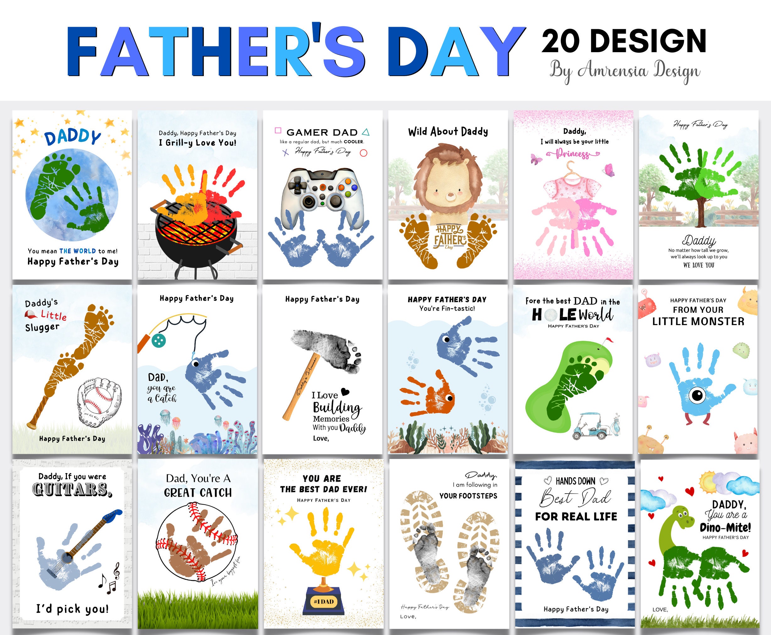 20 Design Fathers Day Handprint Footprint Keepsake for Dad, DIY ...