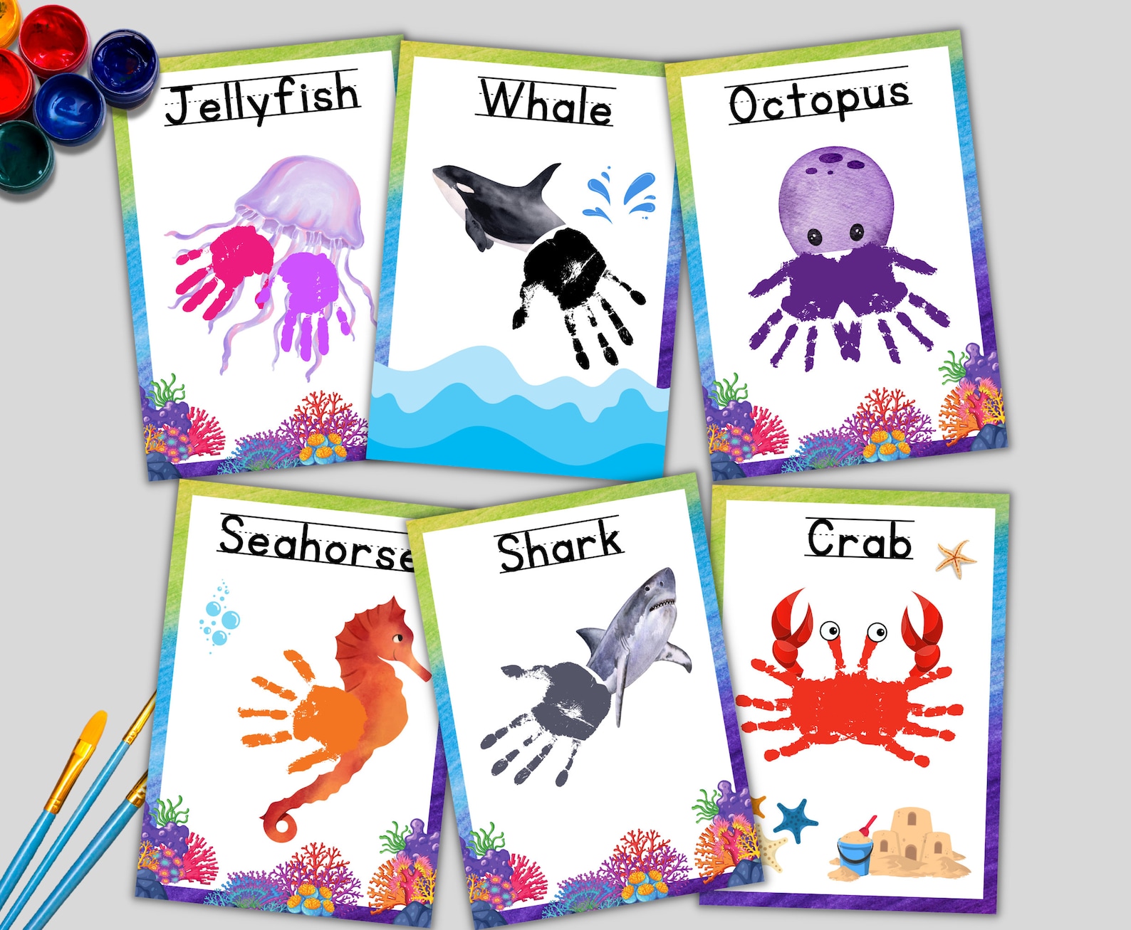 15 Design SEA ANIMALS Handprint Book, Printable Handprint Art, Toddler ...
