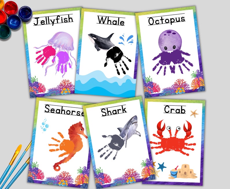 15 Design SEA ANIMALS Handprint Book Printable Handprint Art - Etsy