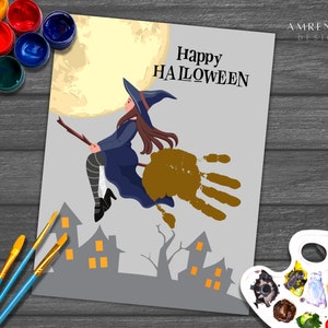 Witch Broom Stick Halloween Handprint Art,happy Halloween Keepsake ...