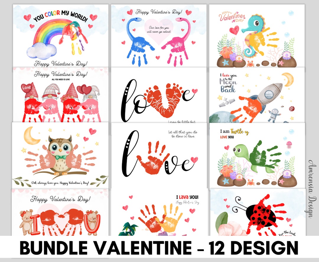 12 Design BUNDLE Happy Valentine's Day Craft Handprint Footprint Art ...
