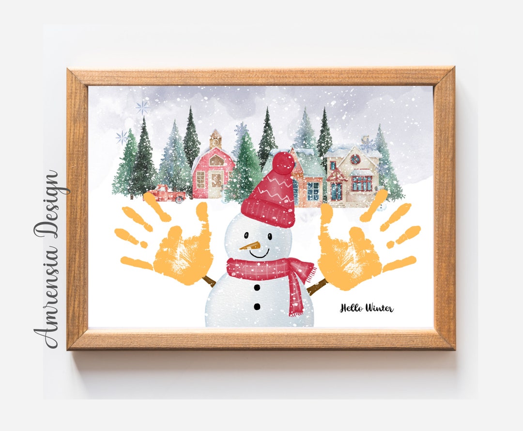 Snowman Handprint Art, Snowman Craft, Home Decoration, Winter Footprint ...