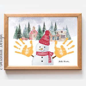 Snowman Handprint Art, Snowman Craft, Home Decoration, Winter Footprint ...