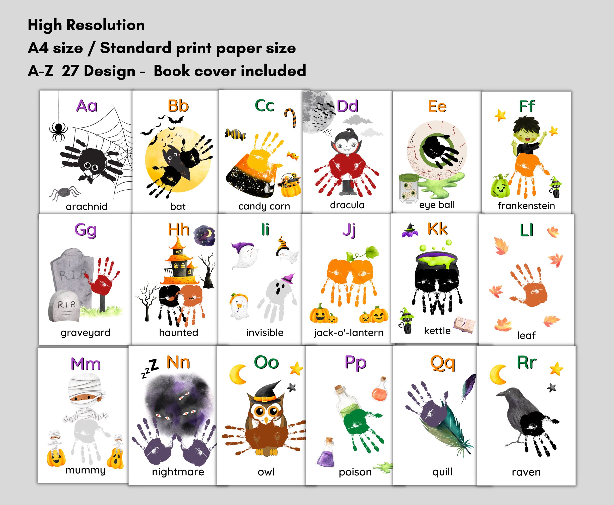 A to Z Halloween Handprint Alphabet, Learning Alphabet, Keepsake Craft ...