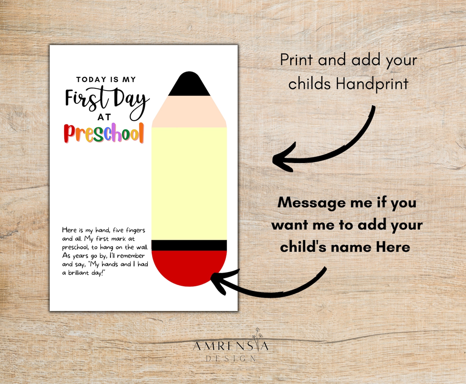 Pencil Handprint Art Back to School Poem Craft First Day of - Etsy