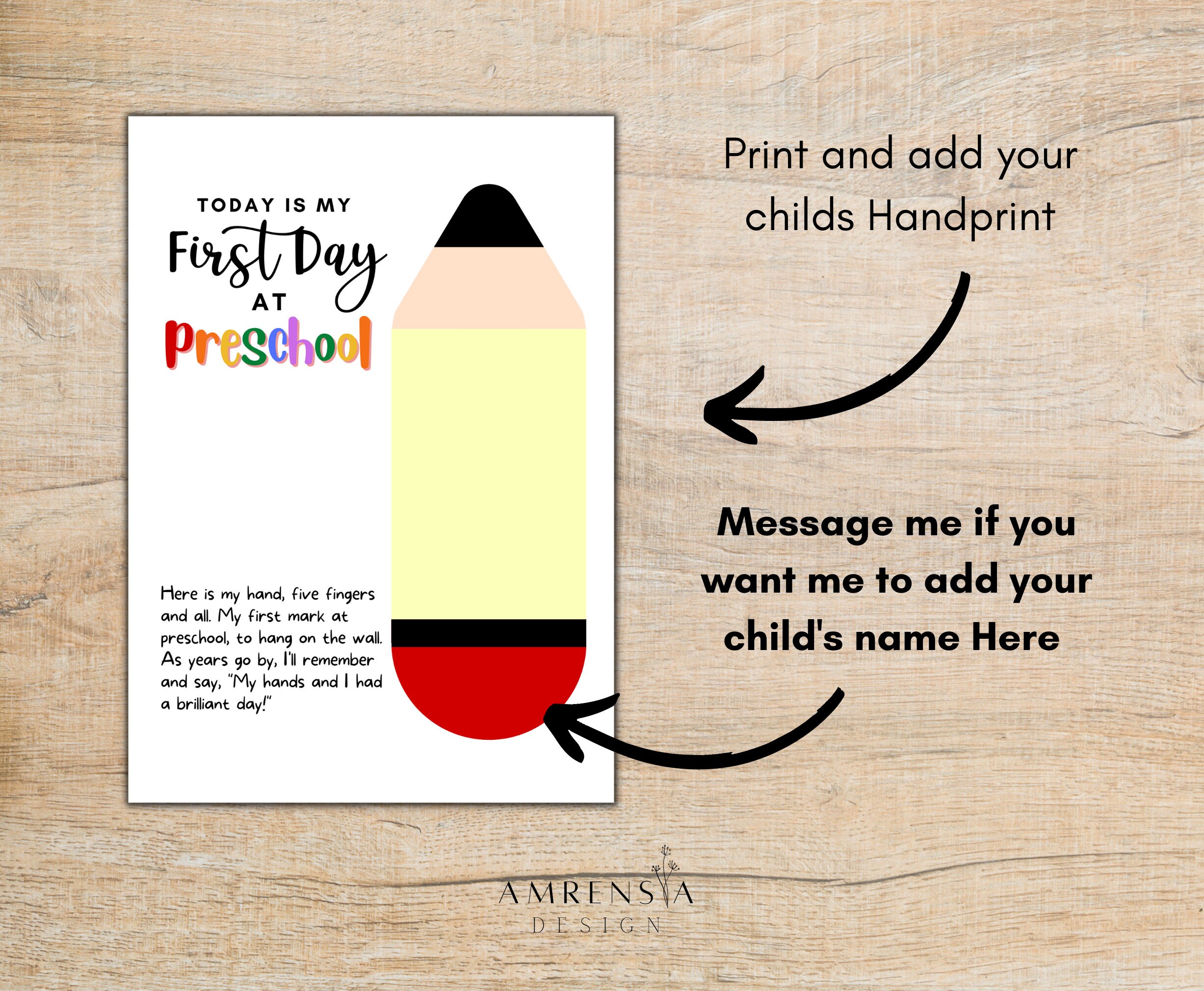 Pencil Handprint Art Back to School Poem Craft First Day of - Etsy ...