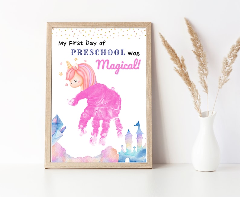 Unicorn First Day of Preschool Handprint Art, First Day of School ...