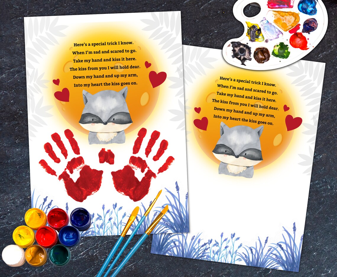 Handprint Craft the Kissing Hand Book Raccoon My First Day of - Etsy