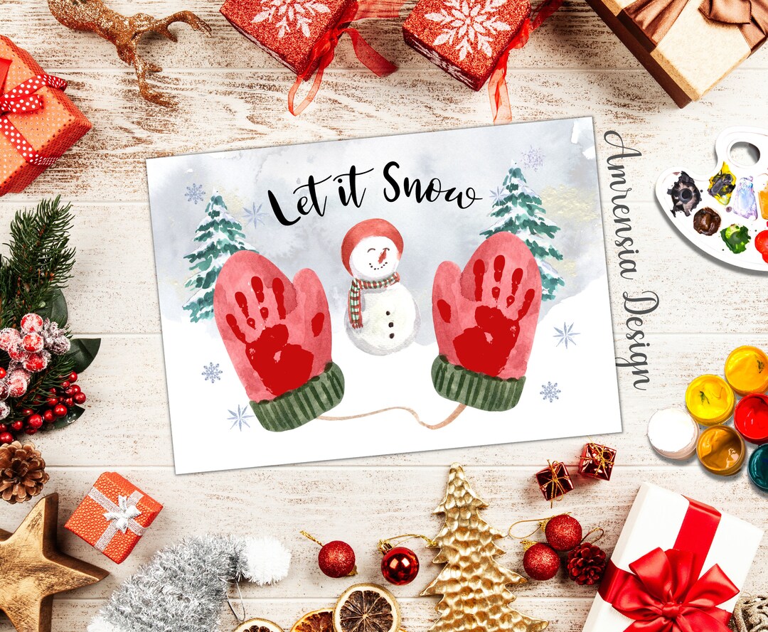 Christmas Handprint Art, Let It Snow Snowman Mittens, Home Decoration ...