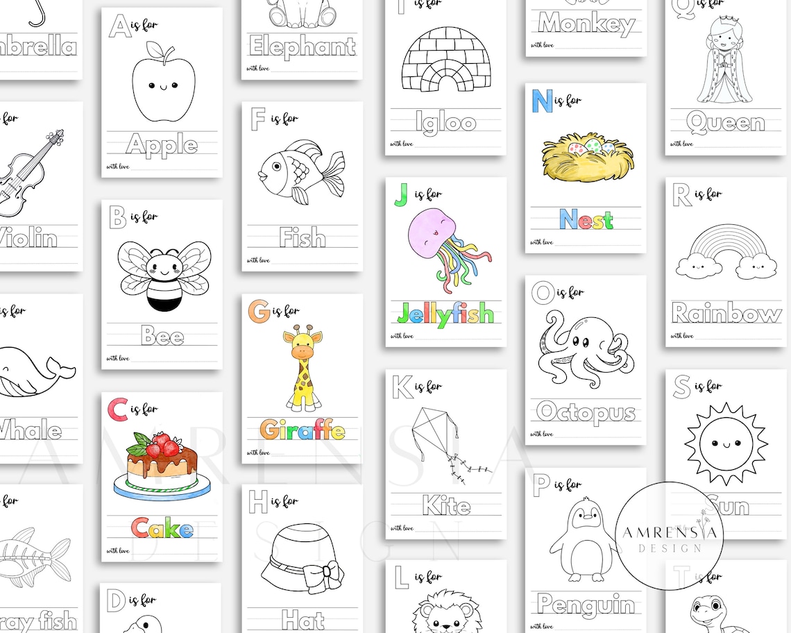 52 PAGES Boho Retro Sun ABC Baby Shower Coloring Book, Baby's First ABC ...