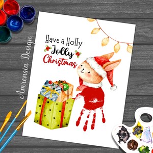 Christmas Handprint Art, Rabbit Handprint Craft Printable for Prek ...