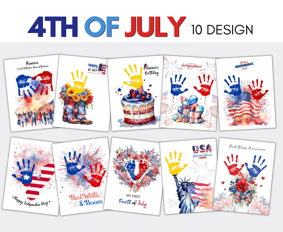 10 Design Bundle Happy 4th of July Handprint Printable Template for ...