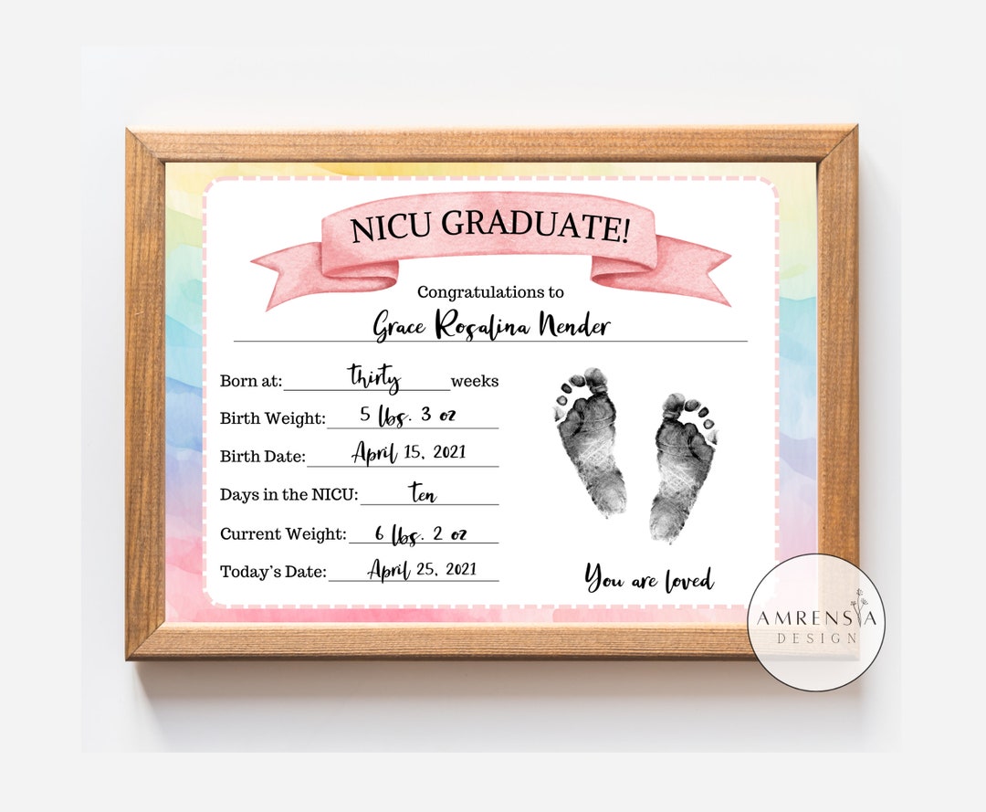 NICU Graduate Printable Footprint, Newborn Baby Footprint, Mom and Dad ...