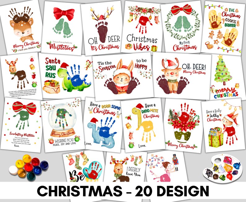 20 Design BUNDLE Christmas Craft Handprint Footprint Finger Art ...