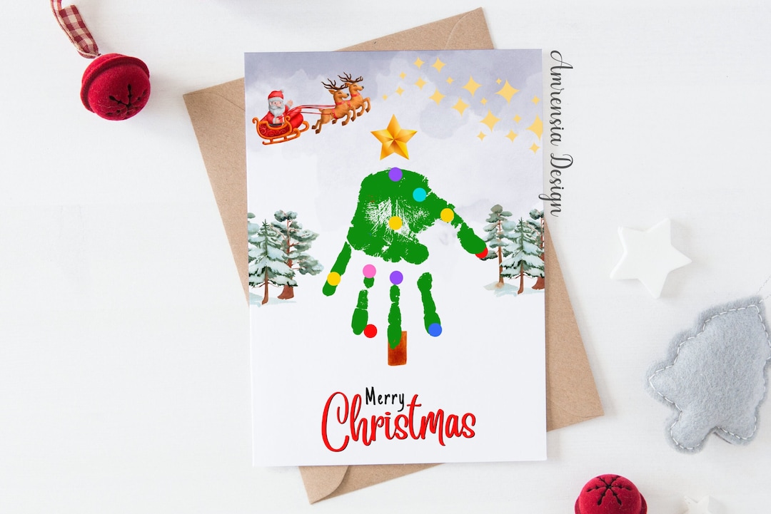 Printable Christmas Tree Card, Christmas Handprint Art, Kids Craft ...