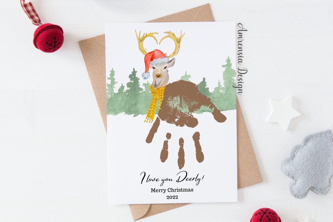 Printable Christmas Card, Deer Christmas Handprint Art, Kids Craft ...