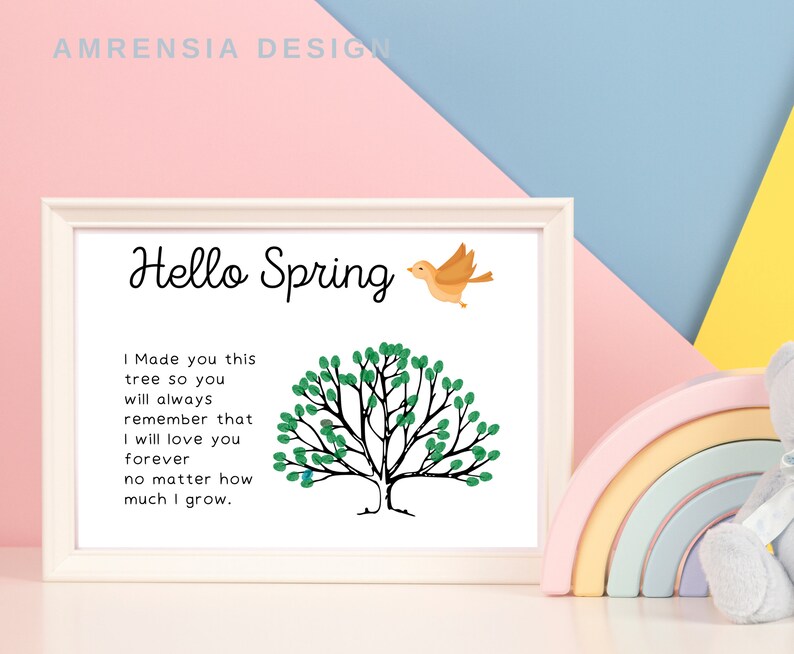 Hello Spring Tree Fingerprint Art, Spring Poem Craft Printable, Toddler ...