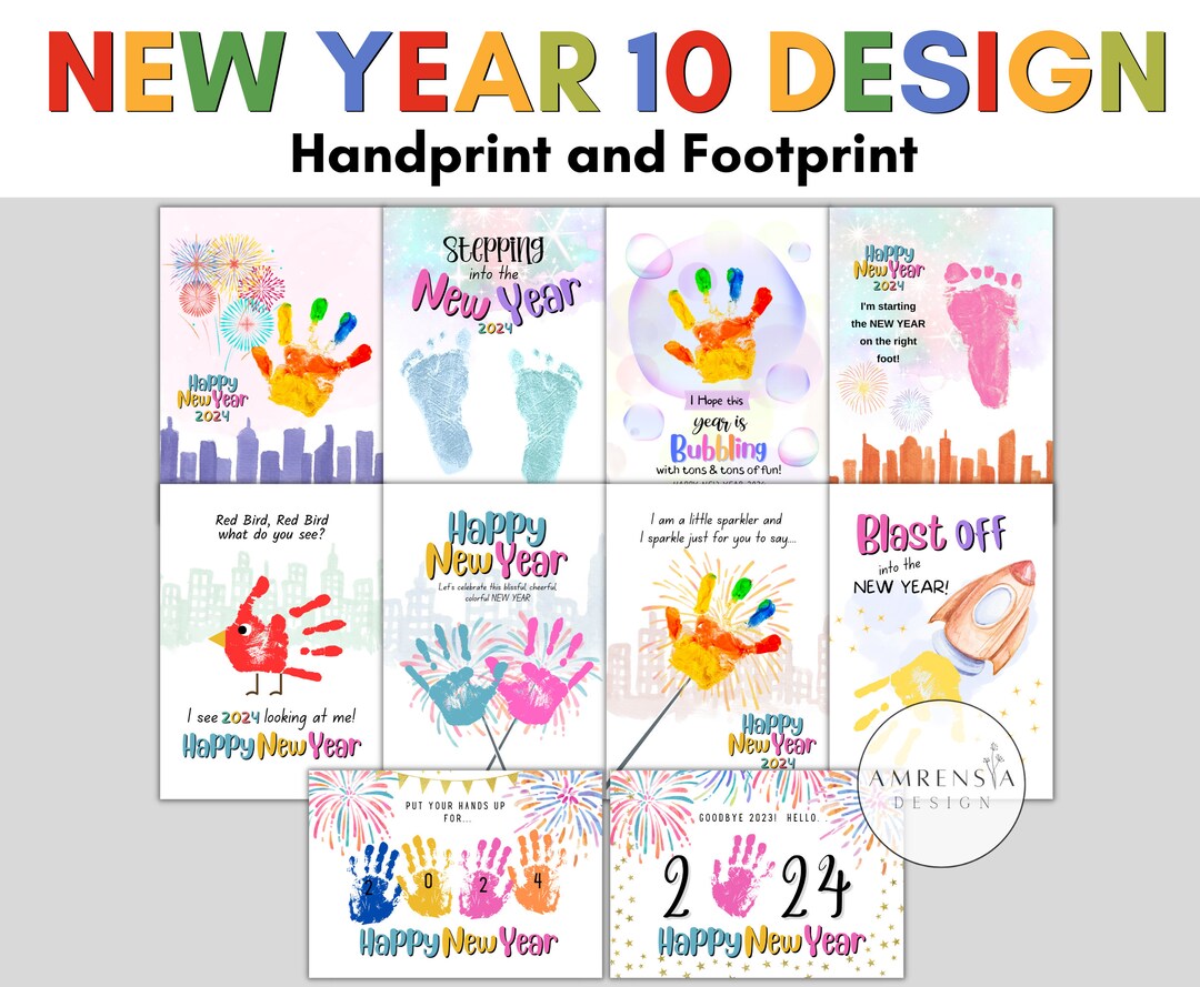 10 Design BUNDLE Happy New Year 2024 Craft Handprint Footprint Art ...