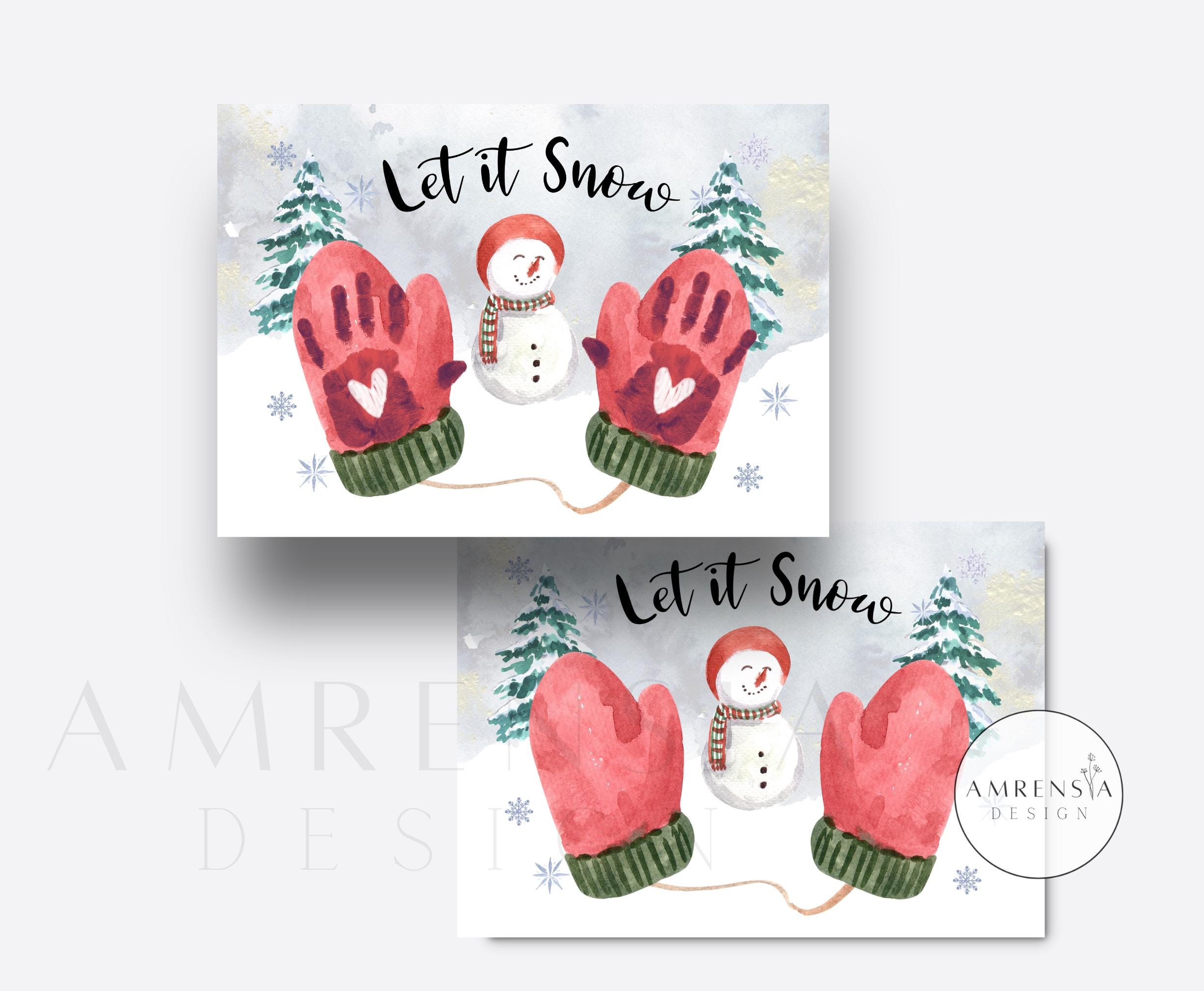 Christmas Handprint Art, Let It Snow Snowman Mittens, Home Decoration ...