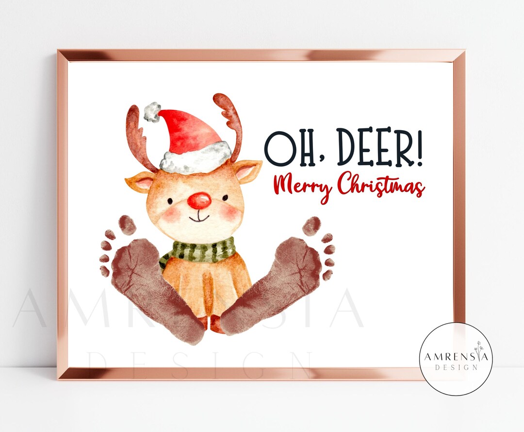Oh Deer Its Christmas Footprint Art, Footprint Craft Printable for ...
