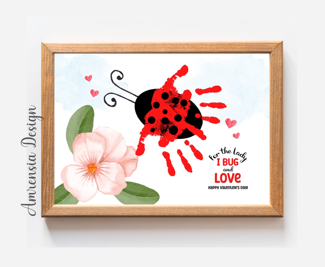 Happy Valentines Day Handprint Art, Ladybug Printable Template for Prek ...