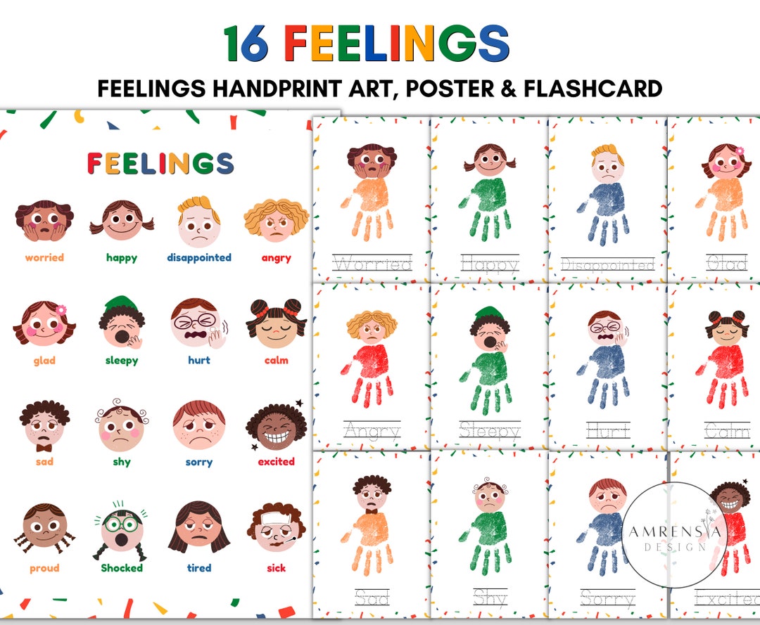 16 Feelings Handprint Craft, Poster Feelings, Flashcards and Match ...