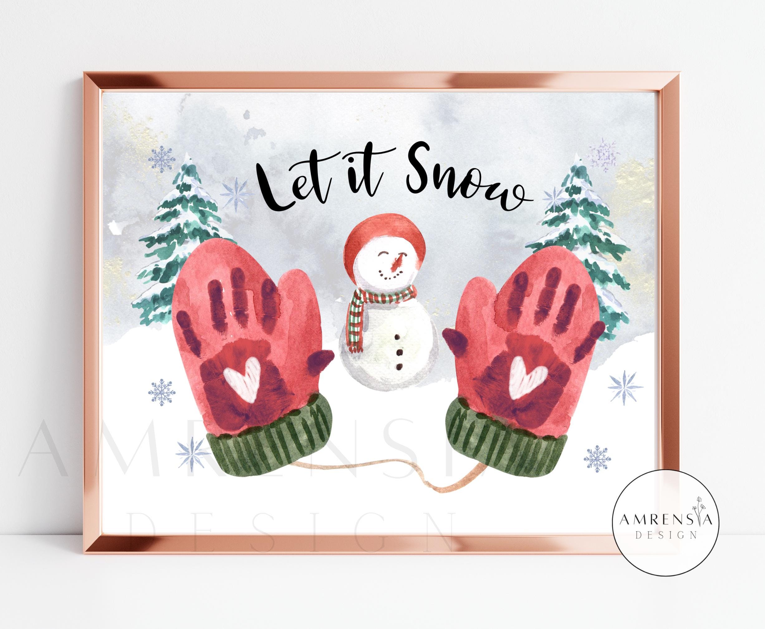 Christmas Handprint Art, Let It Snow Snowman Mittens, Home Decoration ...
