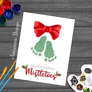 Merry Christmas Footprint Art, Mistletoes Footprint Craft Printable for ...