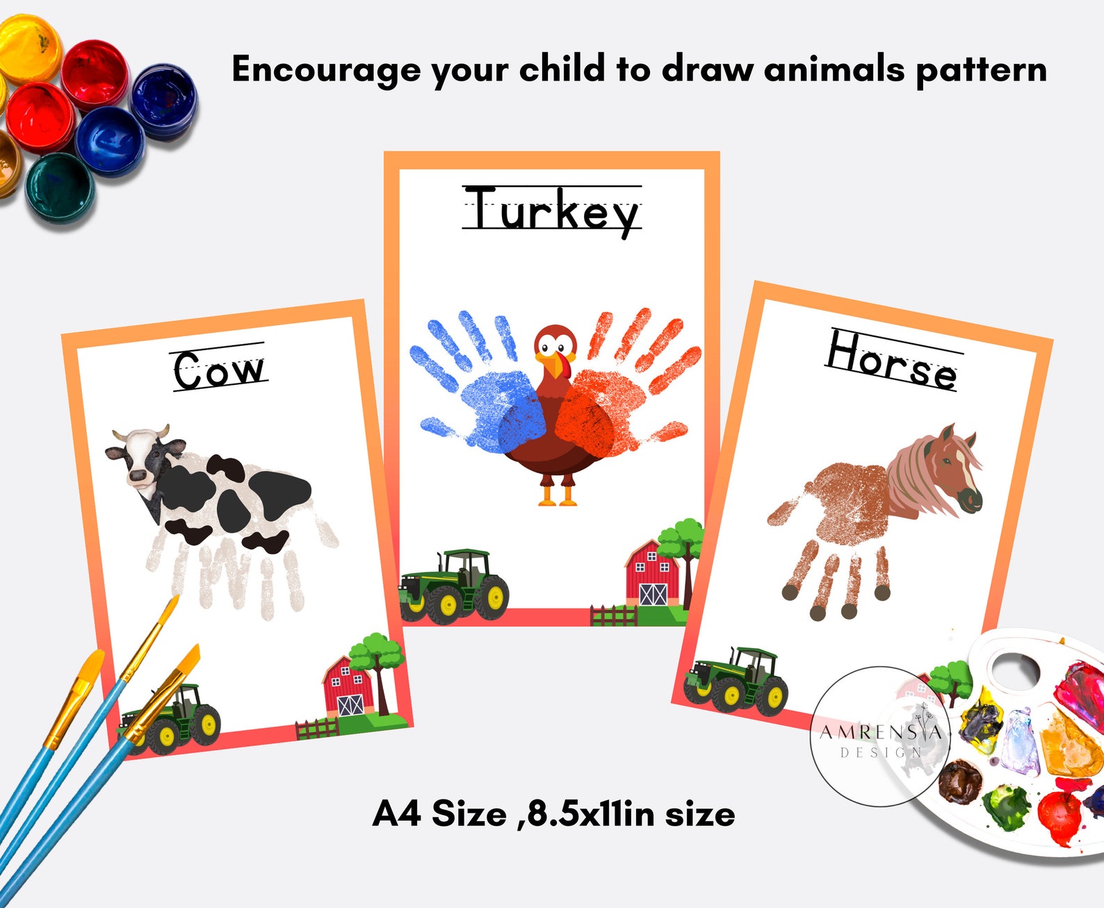 20 Design FARM ANIMALS Handprint Book, Printable Handprint Art, Toddler ...