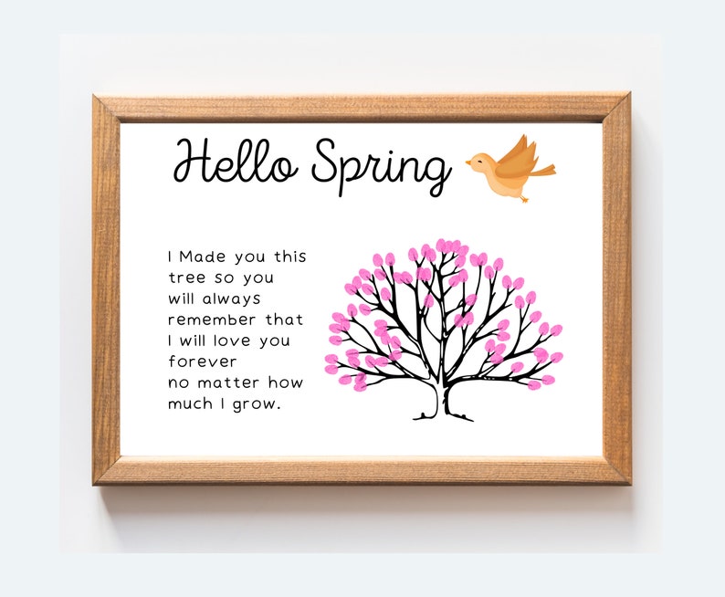 Hello Spring Tree Fingerprint Art, Spring Poem Craft Printable, Toddler ...