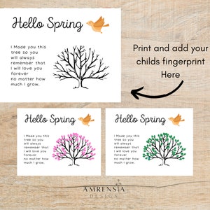 Hello Spring Tree Fingerprint Art, Spring Poem Craft Printable, Toddler ...