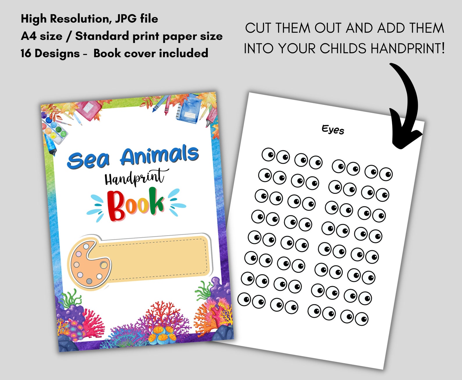 15 Design SEA ANIMALS Handprint Book, Printable Handprint Art, Toddler ...