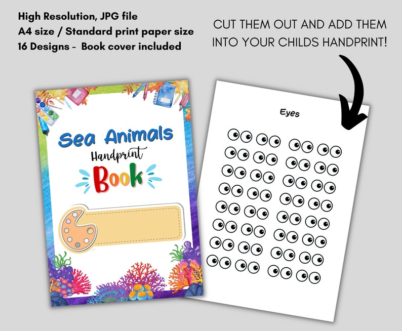 15 Design SEA ANIMALS Handprint Book, Printable Handprint Art, Toddler ...