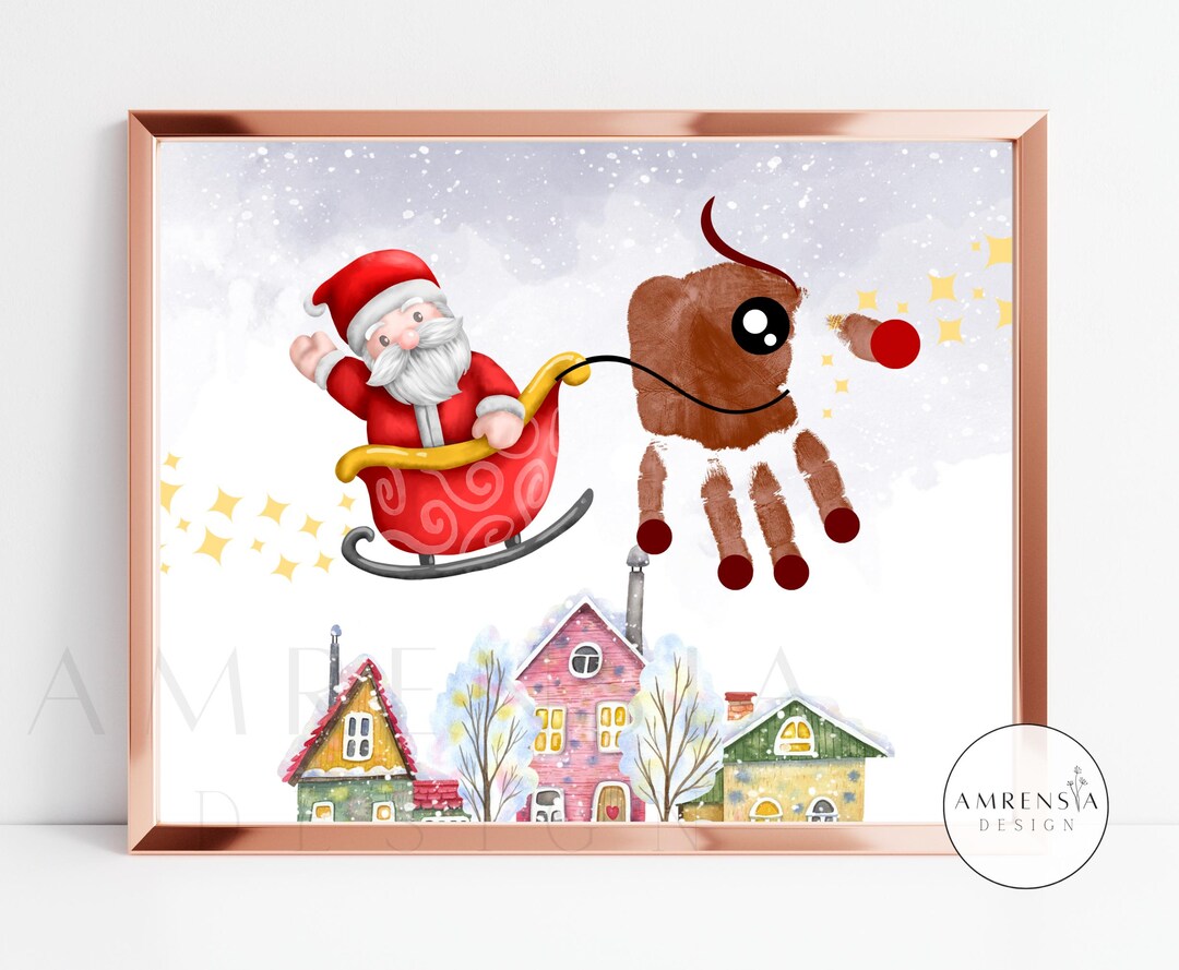 Santa Reindeer Handprint Art, Baby Santa Craft, Home Decoration, Merry ...