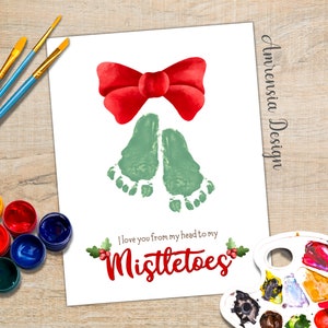 Merry Christmas Footprint Art, Mistletoes Footprint Craft Printable for ...