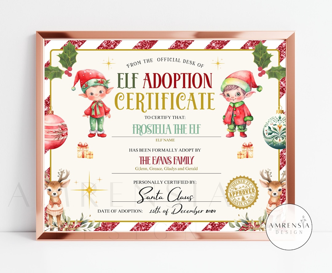 Canva Editable Elf Adoption Certificate Template Christmas Printable ...