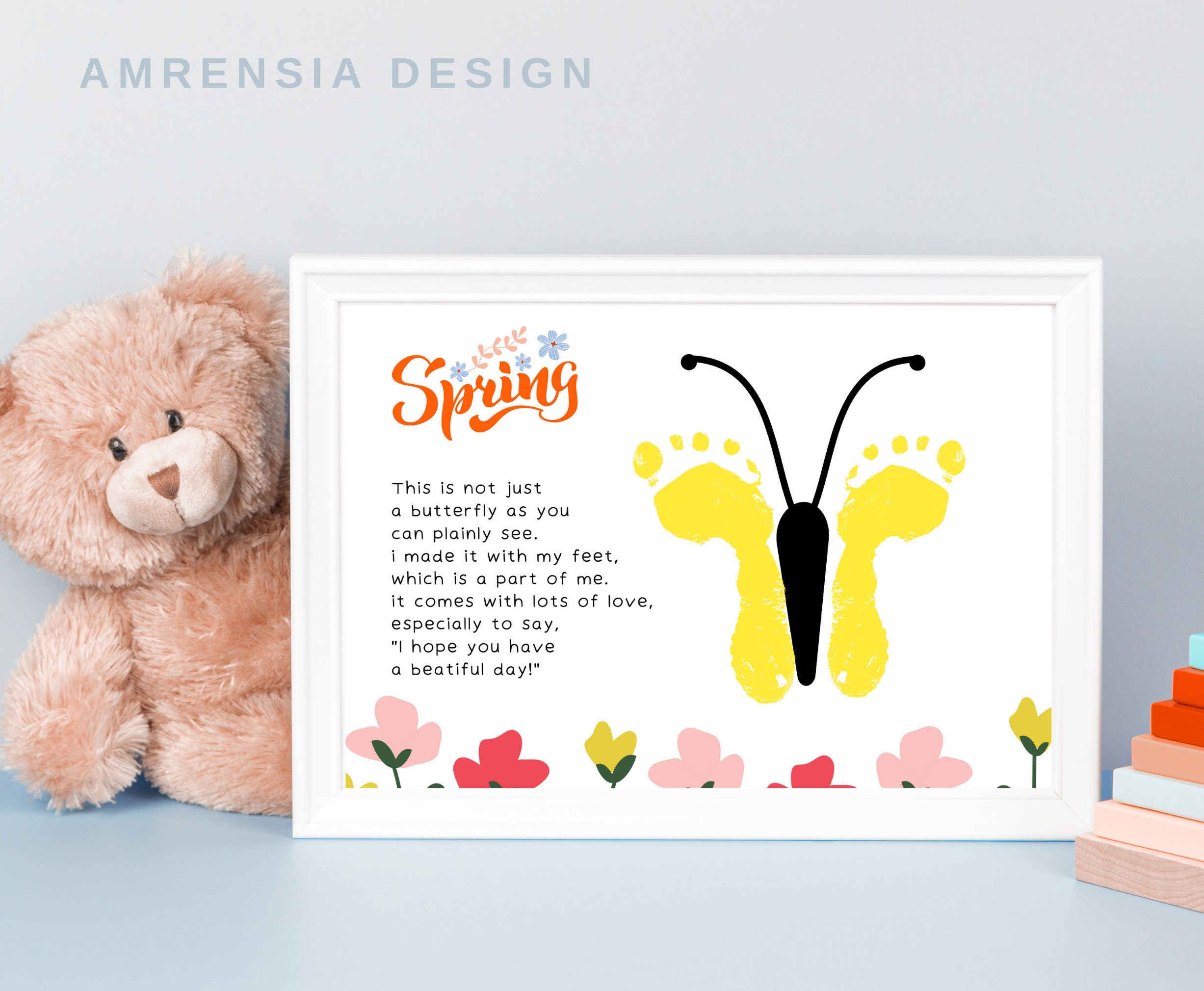 Hello Spring Poem Butterfly Footprint Handprint Art for Baby Toddler ...